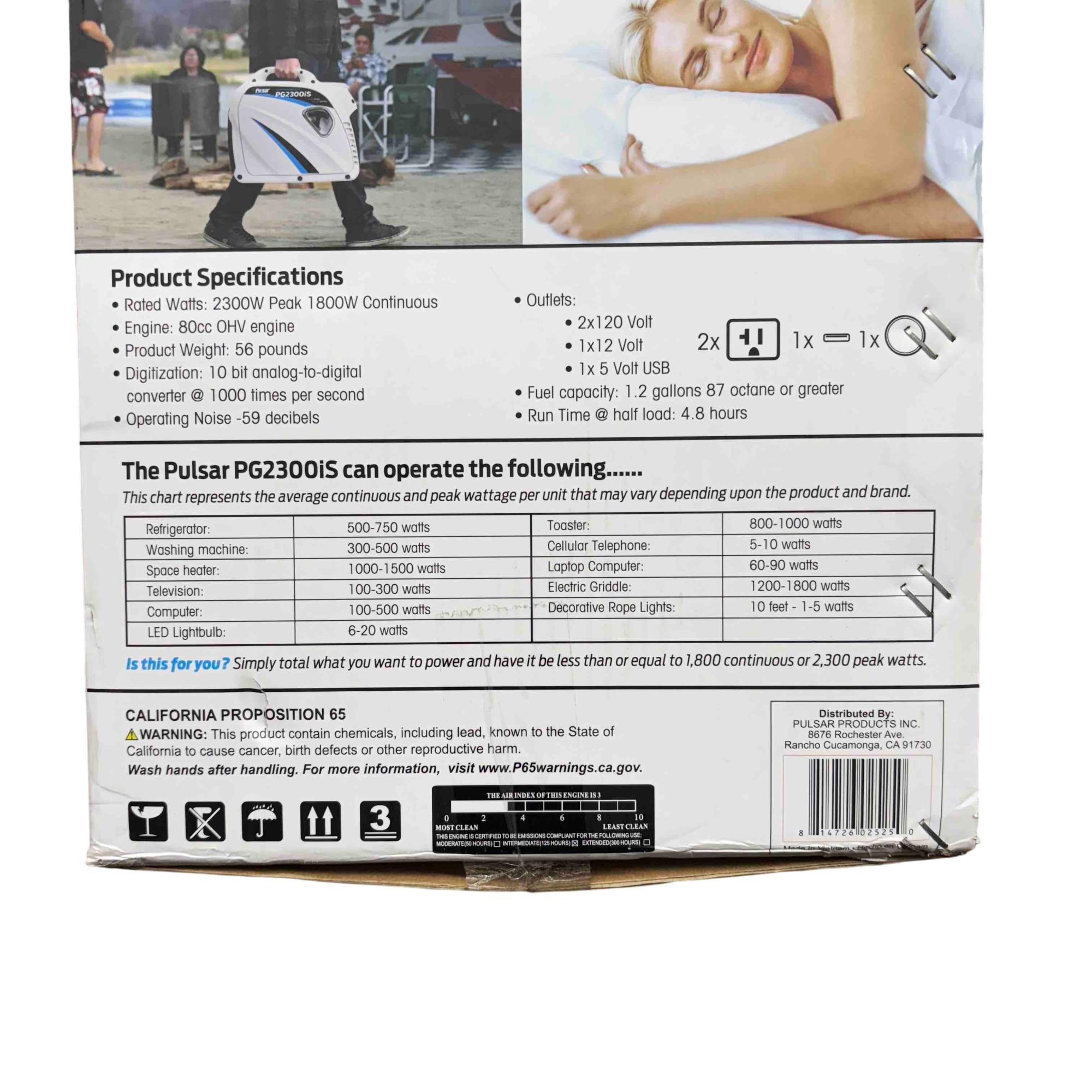 Pulsar PG2300iS 2,300W Portable Super Quiet Gas-Powered Inverter Generator