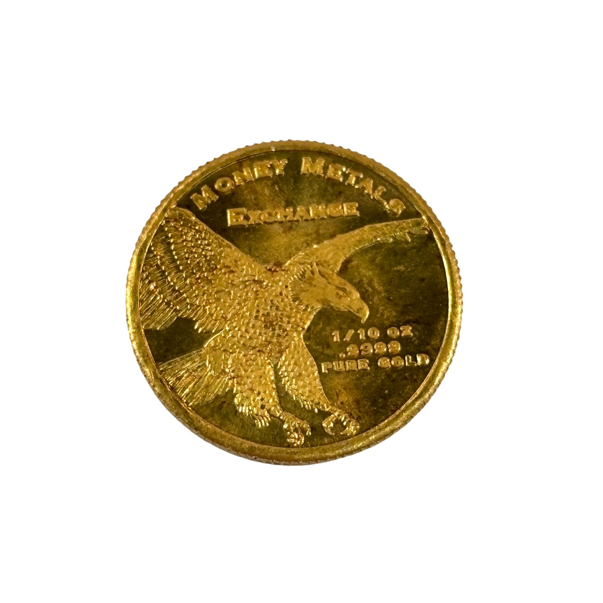 Money Metals Exchange 1/10 oz .9999 Pure Gold Lady Liberty Coin Round