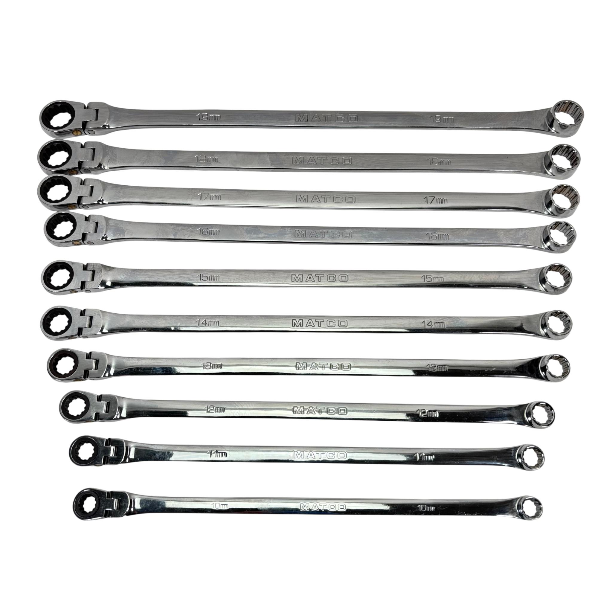 Matco SRFBZXLM102 10pc Metric Flex Head Extra-Long Ratcheting Box ...