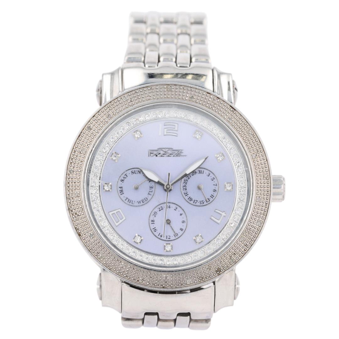Freeze Silver Dial Diamond Chronograph Quartz Stainless Steel Men's ...
