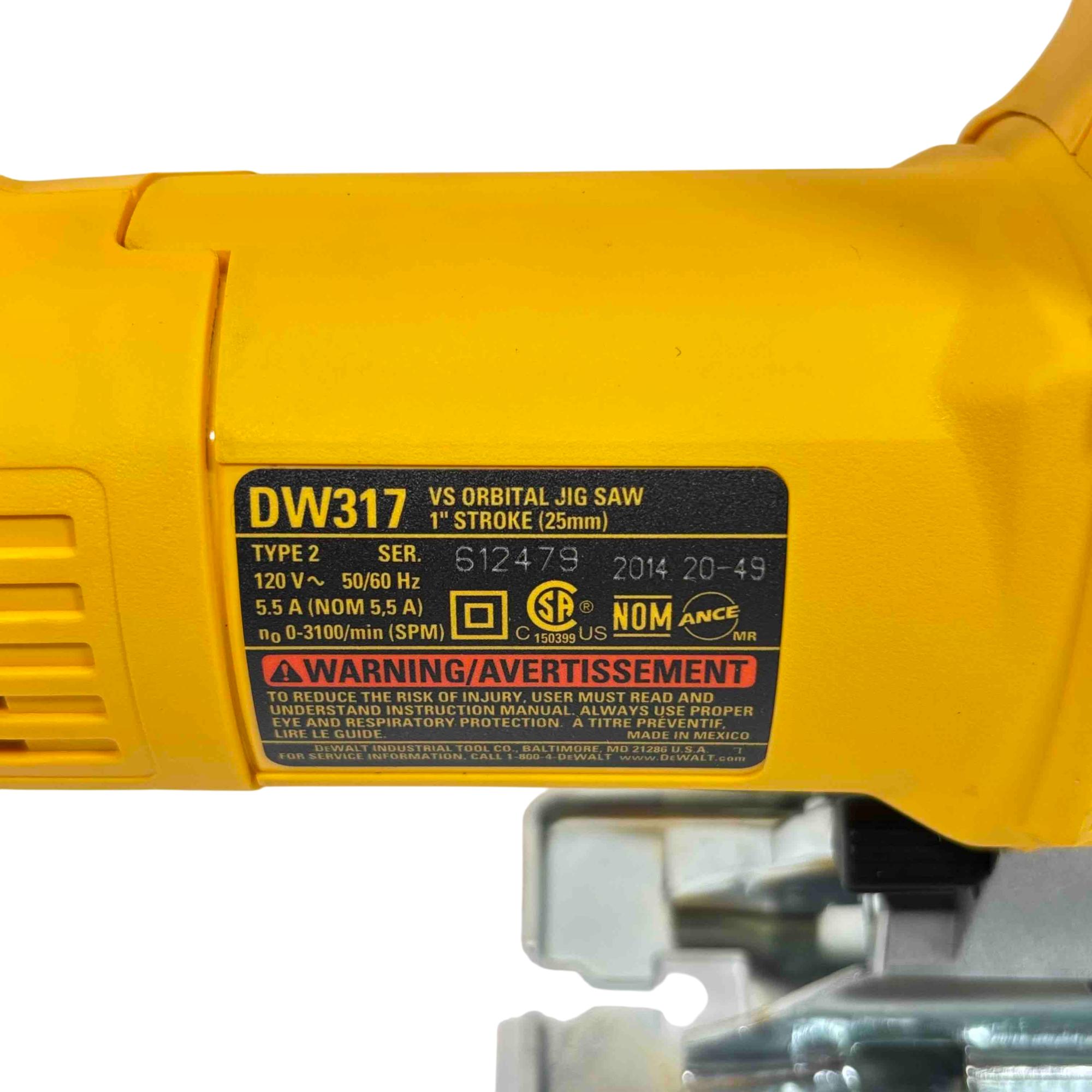 DeWalt DW317 5.5 Amp Variable Speed Orbital Jigsaw
