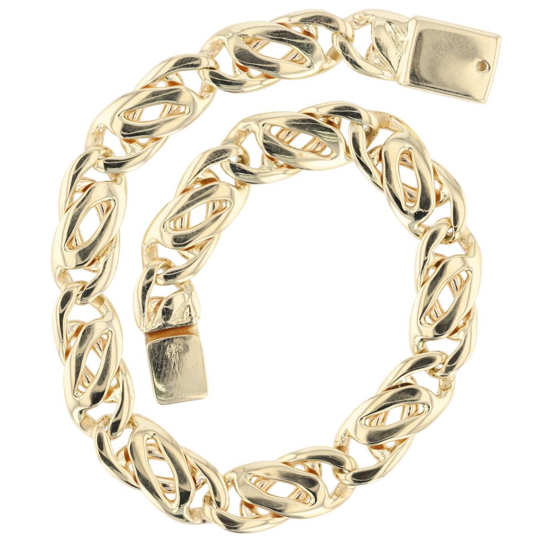 9mm Tiger Eye Link Chain 9" Bracelet 10k Yellow Gold 29.51 Grams