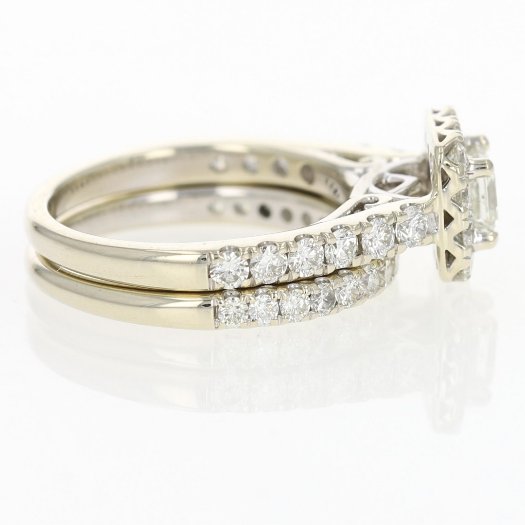 1.64ctw Princess Cut Diamond Halo Wedding Set Rings 14k White Gold Size ...