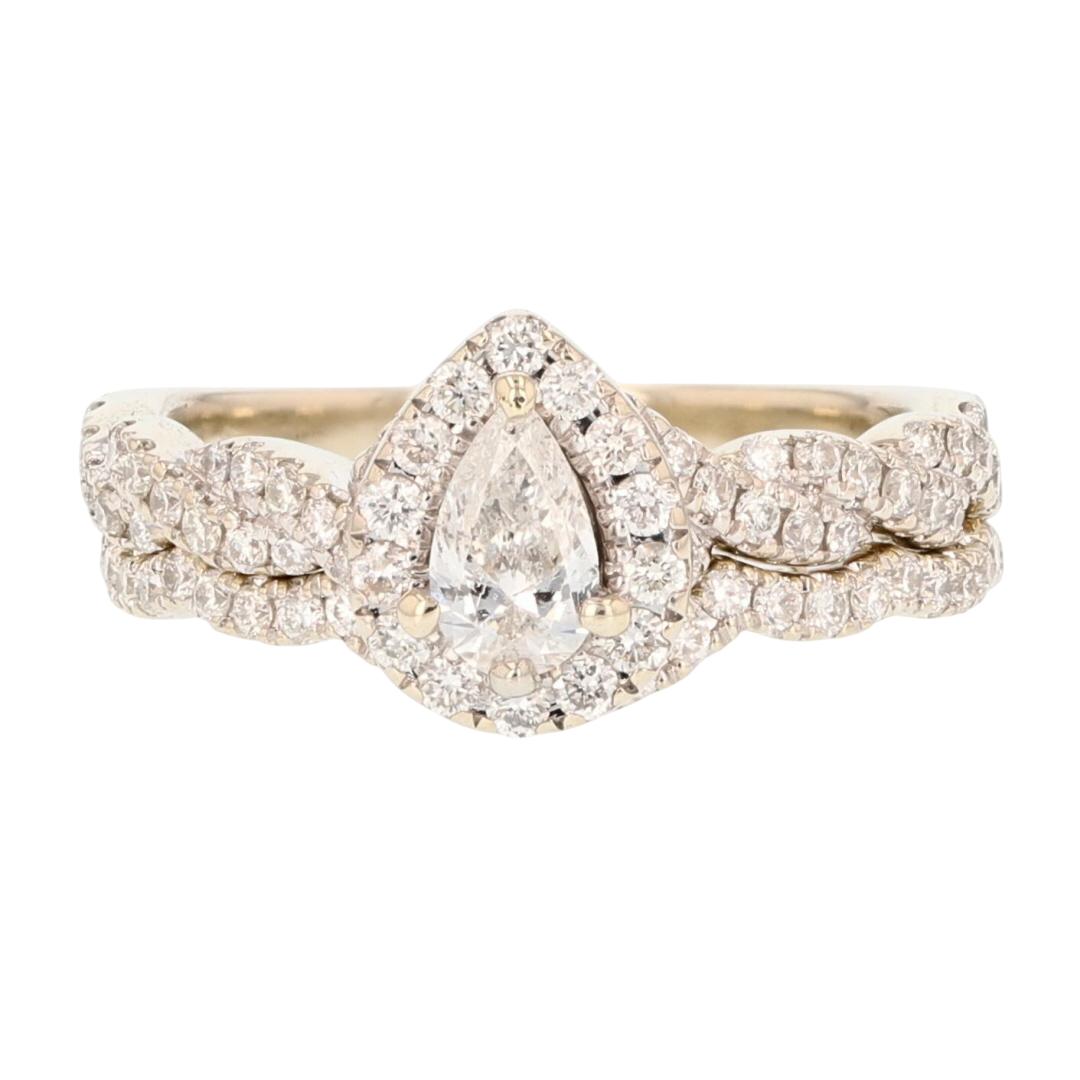 Neil Lane .87ctw Pear-Shape Diamond Halo Wedding Set Rings 14k White ...