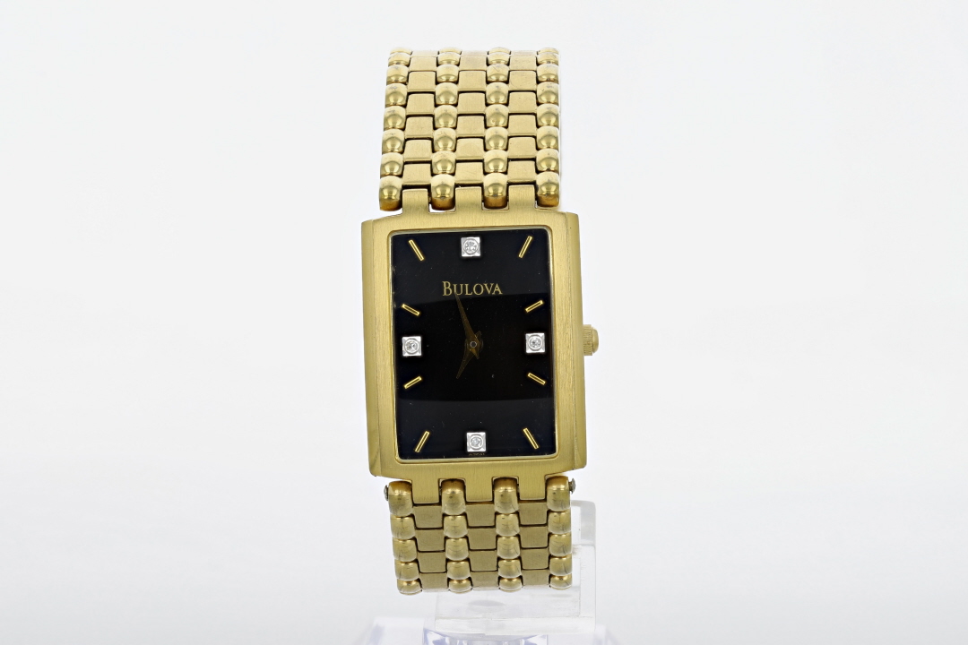 Bulova Rectangle Diamond Accent 24mm Black Dial Stainless Steel Men's ...