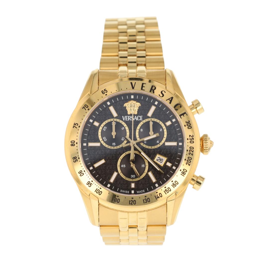 Versace Chrono Master 44mm Black Dial Gold-Tone Stainless Steel Men's Watch