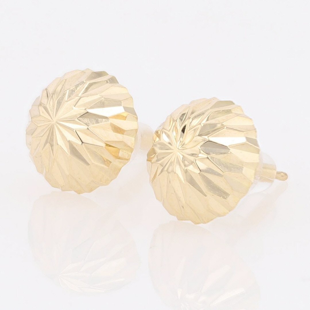 9.7mm Round Diamond Cut Domed Stud Pair Earrings 14k Yellow Gold .85 Grams