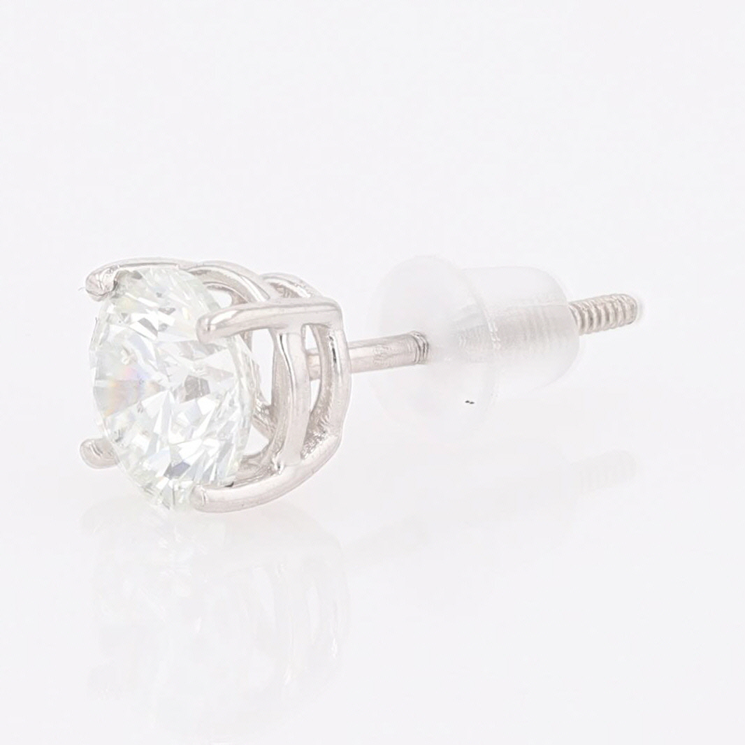 .95ct Round Cut Diamond Solitaire Single Stud Earring Platinum .77 Grams