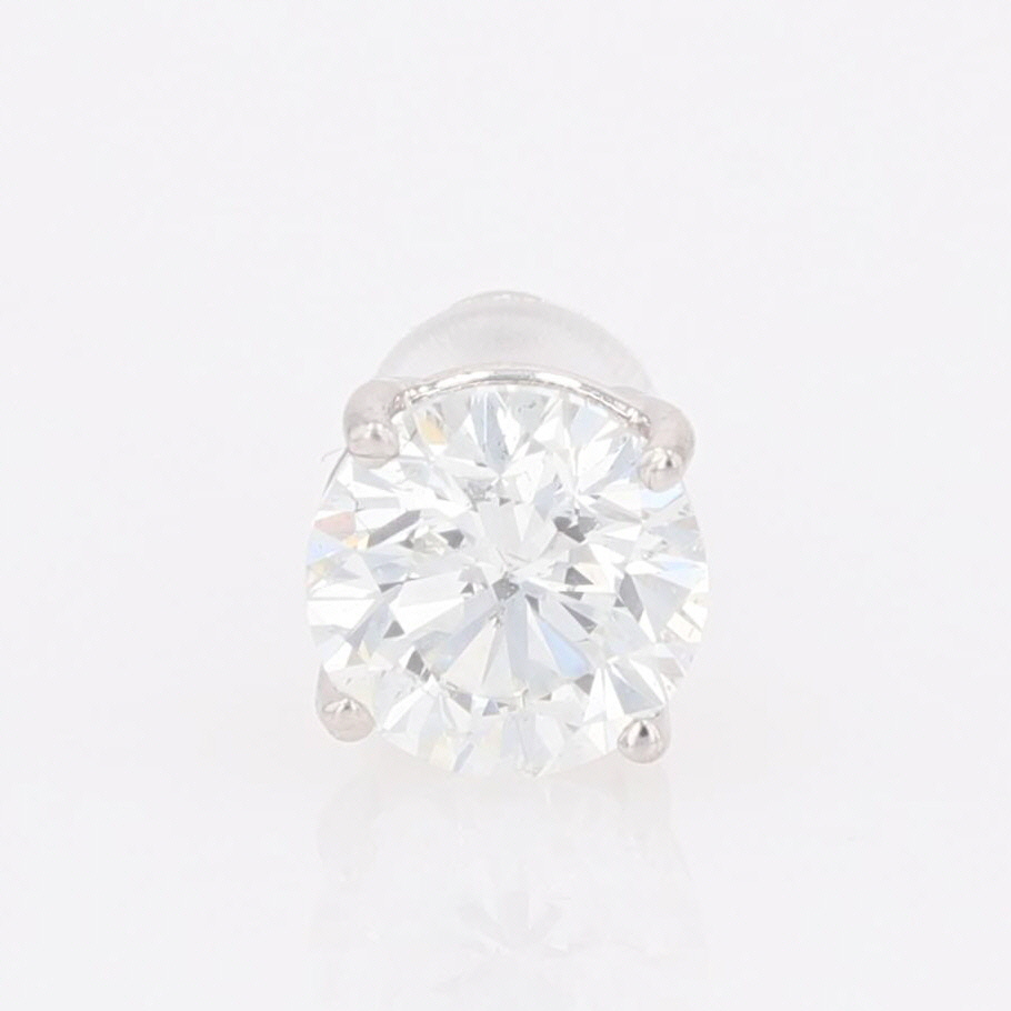 .95ct Round Cut Diamond Solitaire Single Stud Earring Platinum .77 Grams