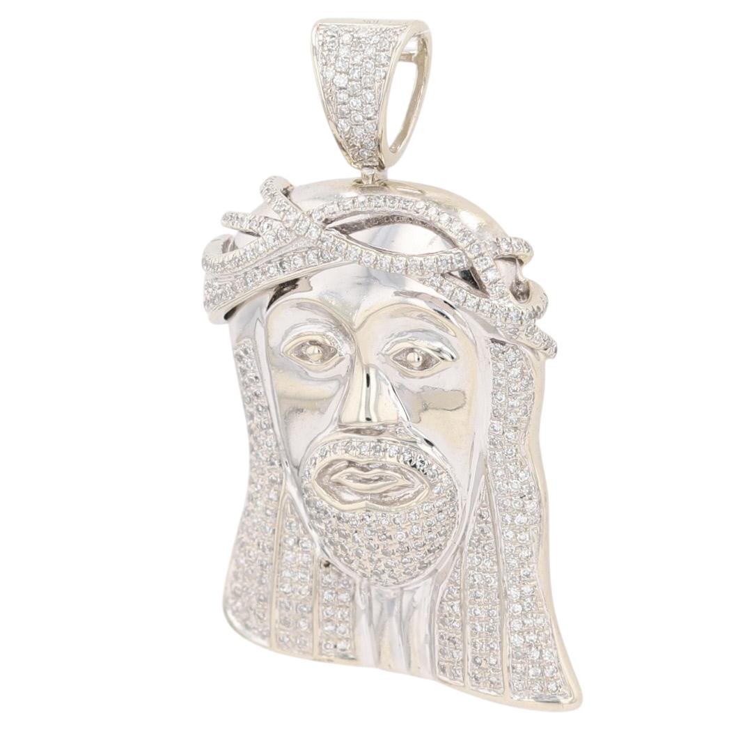 .60ctw Diamond Religious Jesus Face Pendant w/o Chain 10k White Gold 7. ...