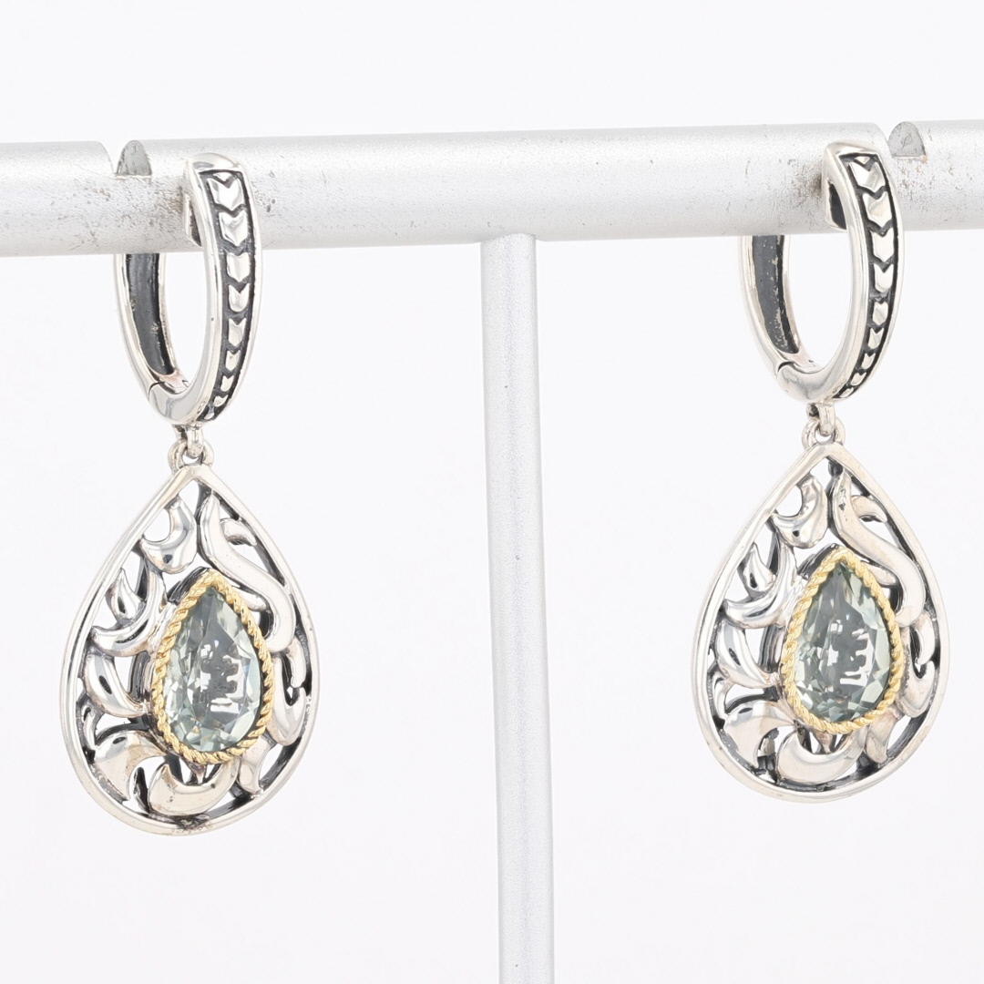 EFFY 2.33ctw Prasiolite Drop Pair Earrings Sterling Silver and 18k ...