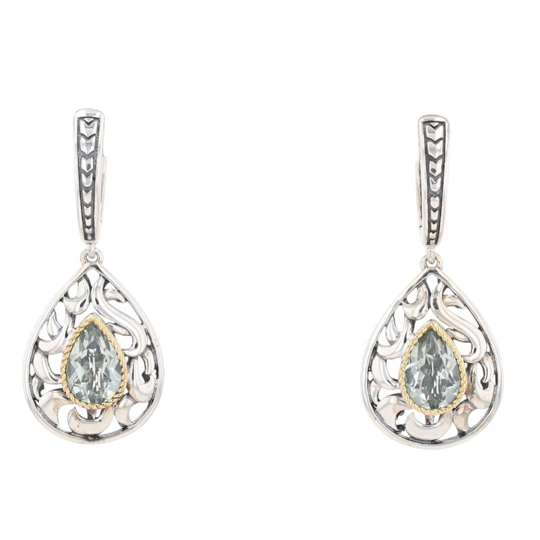 EFFY 2.33ctw Prasiolite Drop Pair Earrings Sterling Silver and 18k ...