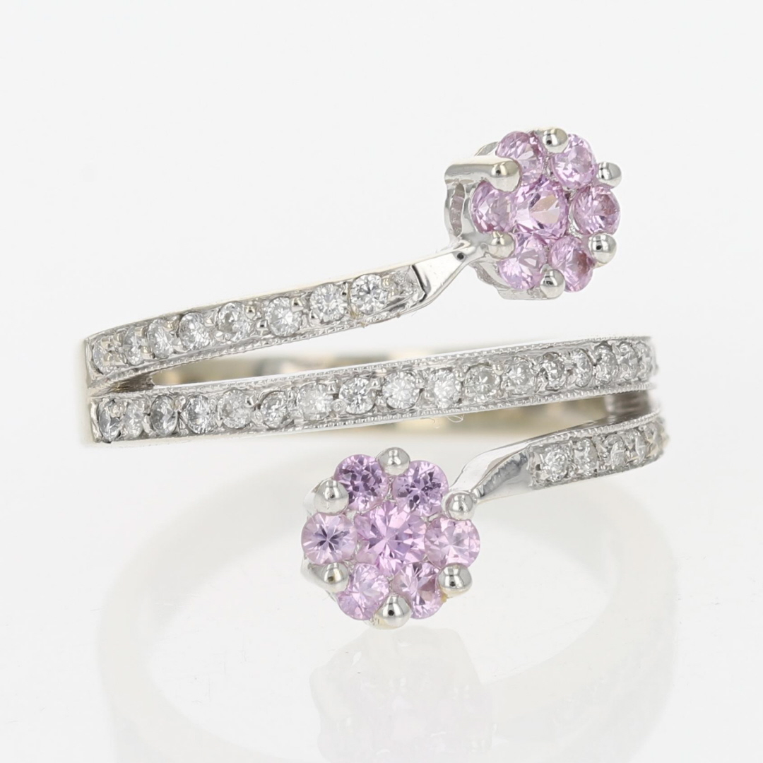 1.52ctw Pink Sapphire and Diamond Cluster Wrap Ring 14k White Gold Size 6.5