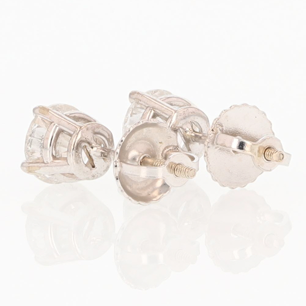 .95ctw Round Cut Diamond Solitaire Screw Back Stud Pair Earrings 14k ...