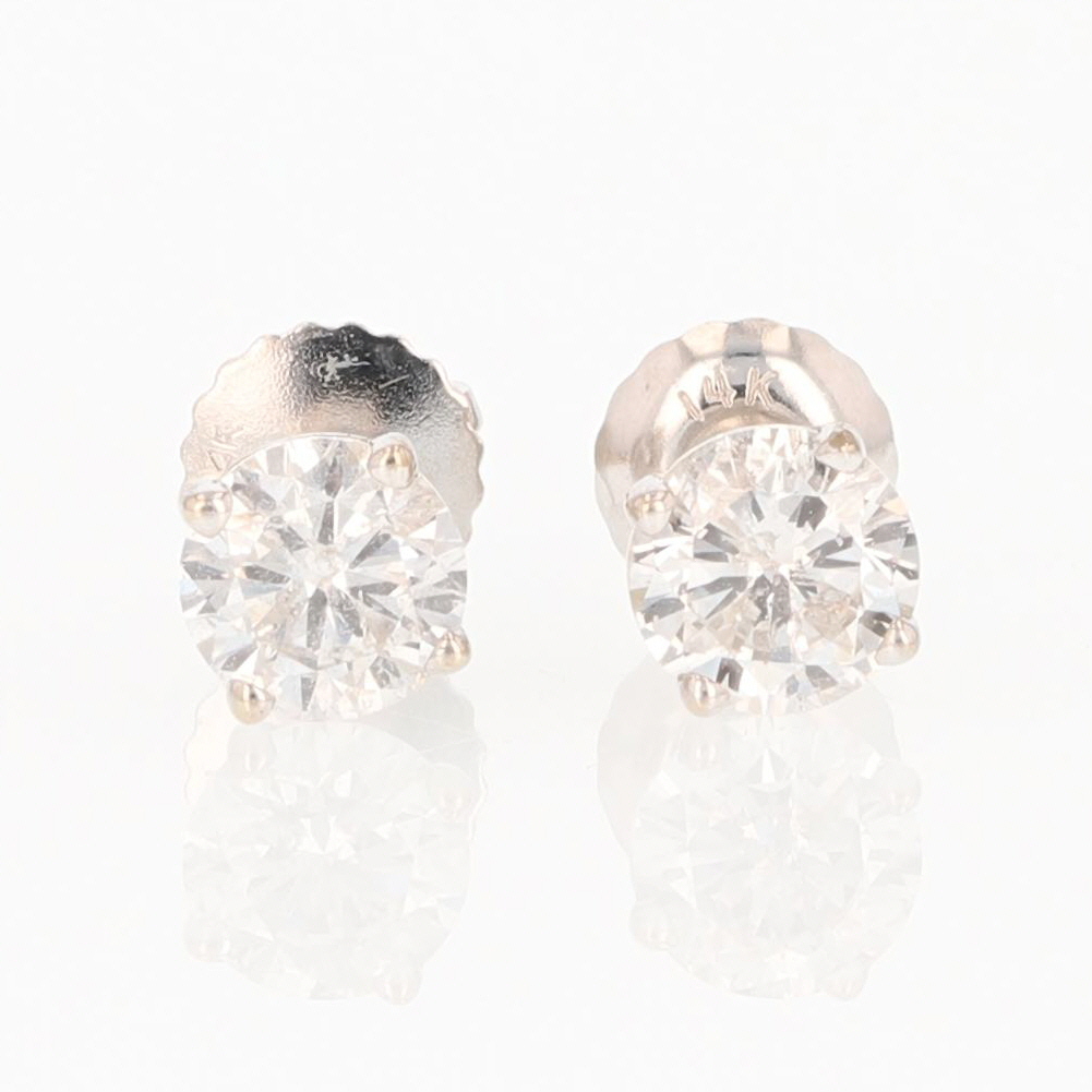 .95ctw Round Cut Diamond Solitaire Screw Back Stud Pair Earrings 14k ...