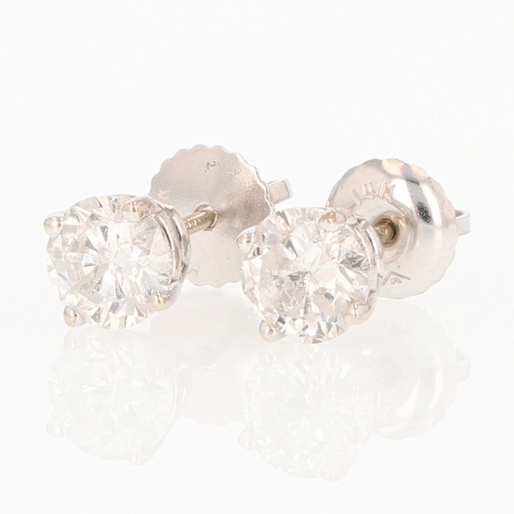 .95ctw Round Cut Diamond Solitaire Screw Back Stud Pair Earrings 14k ...