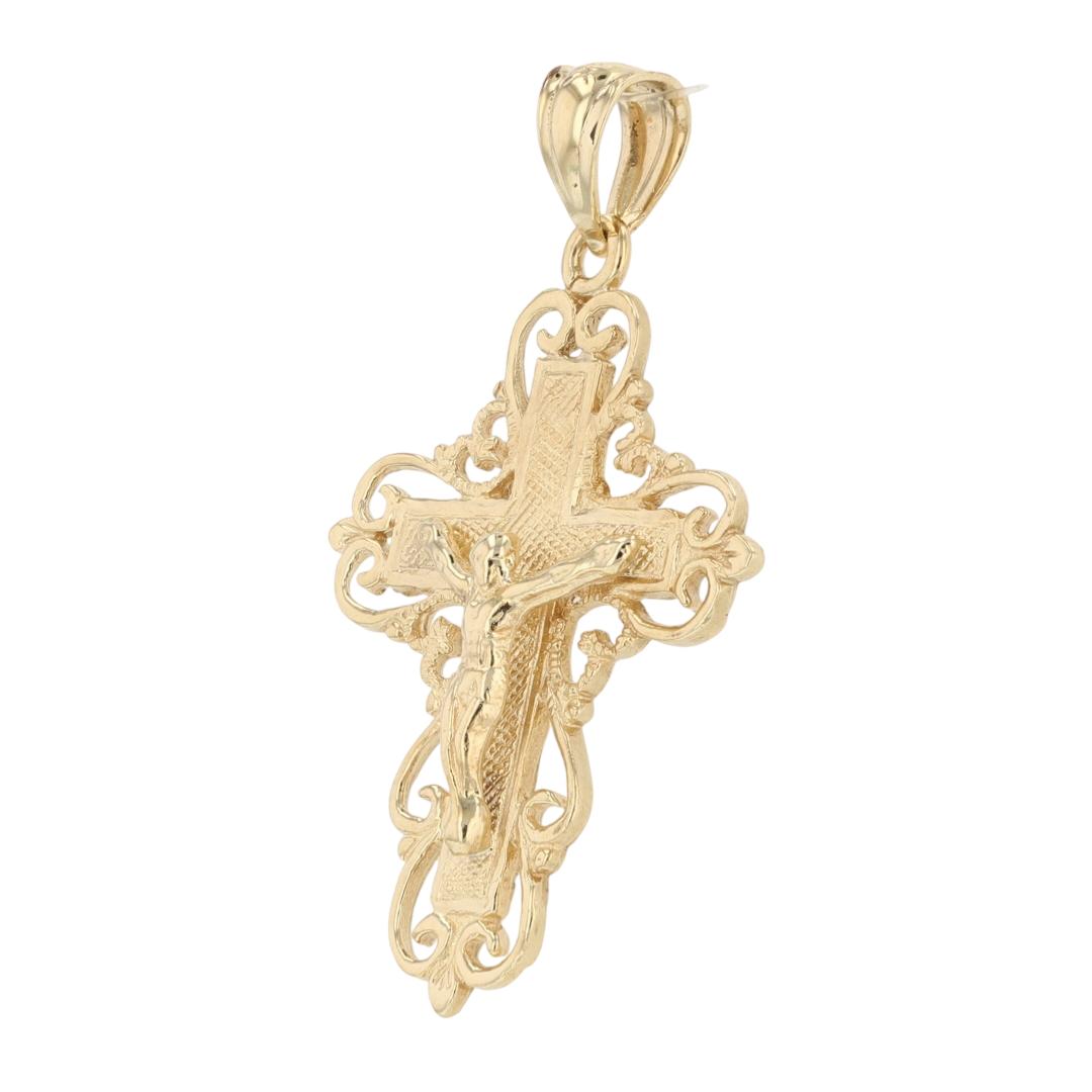1 3/8" Religious Ornate Cross Pendant No Chain 14k Yellow Gold 2.54 Grams