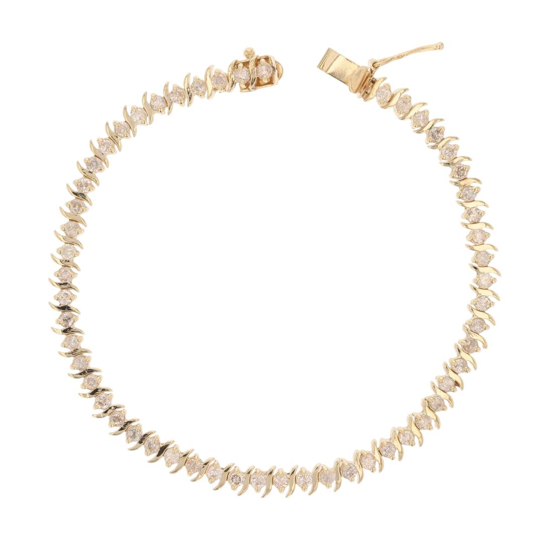 1.60ctw Round Cut Diamond S-Link 7" Tennis Bracelet 14k Yellow Gold 11. ...