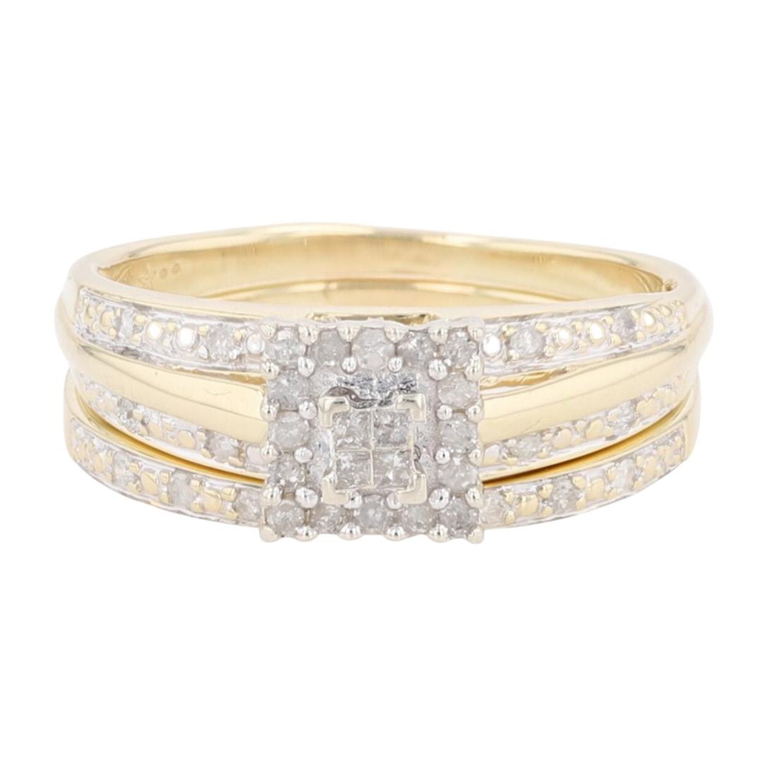 .29ctw Princess Diamond Cluster Halo Wedding Set Rings 10k Yellow Gold ...