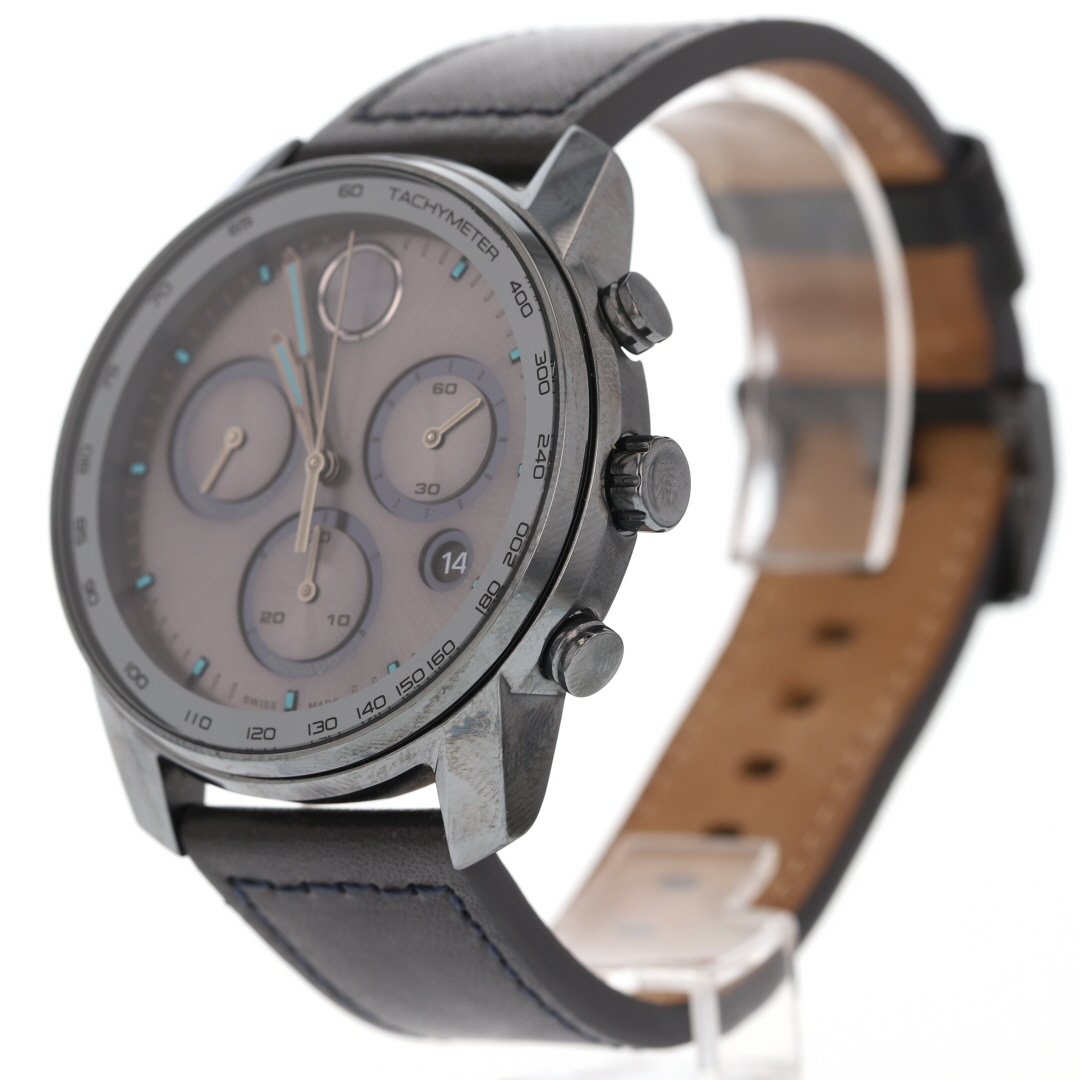 Movado BOLD Chronograph 44mm Gray Dial Black Leather Strap Men's Wristwatch