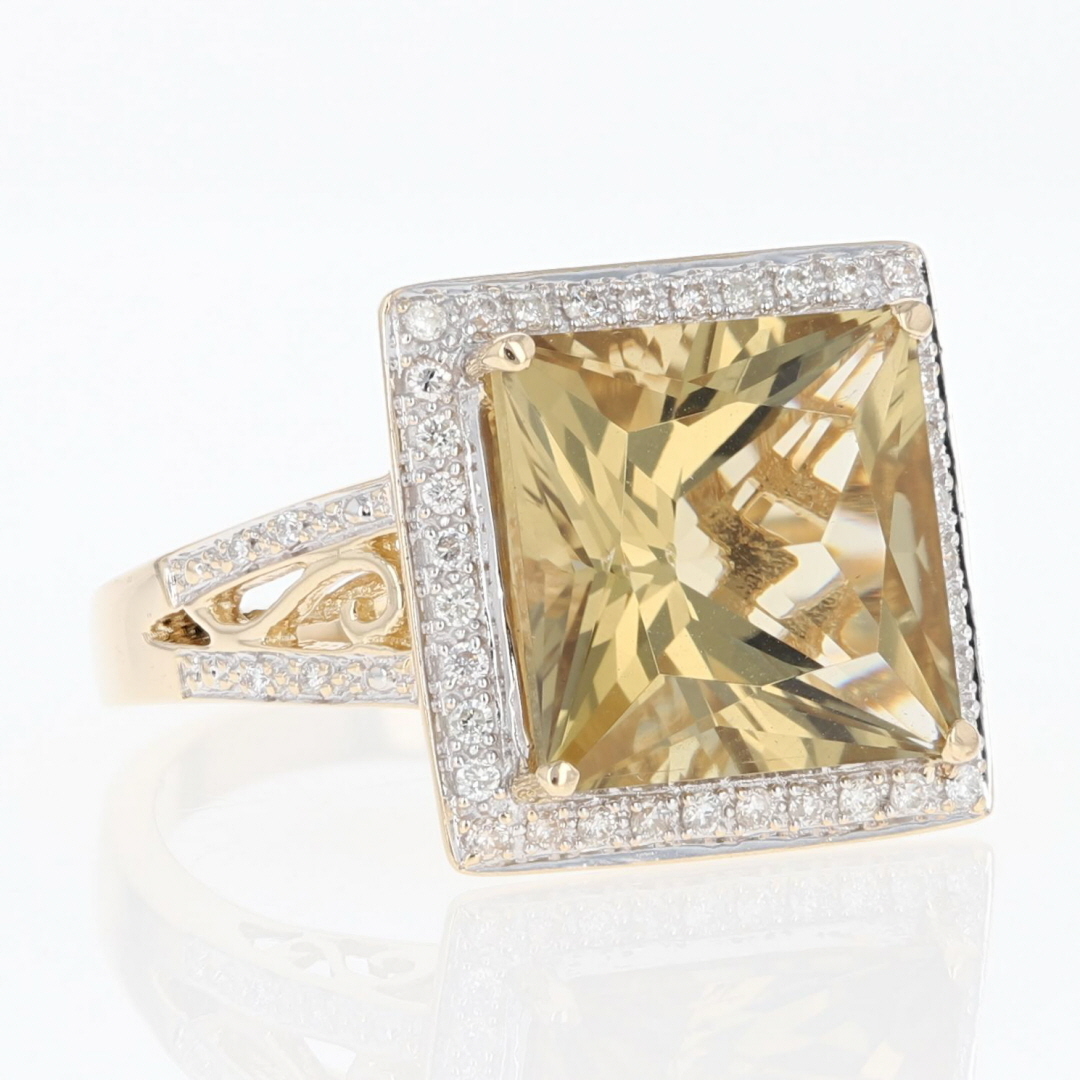 9.34ctw Square Citrine w/Diamond Halo Statement Ring 14k Multi-Tone ...