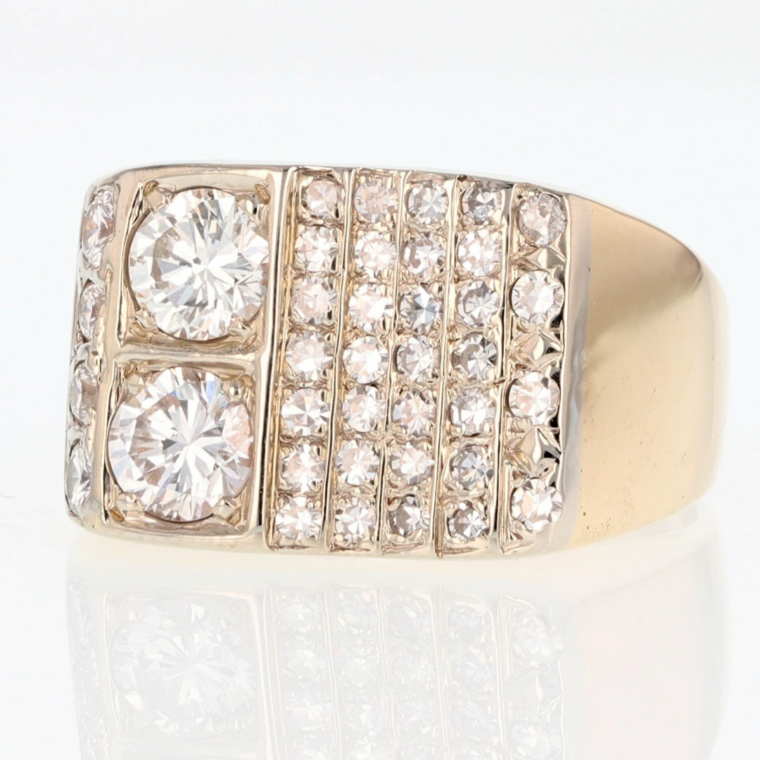 2.28ctw Round Cut Diamond Signet Statement Ring 14k Multi-Tone Gold ...