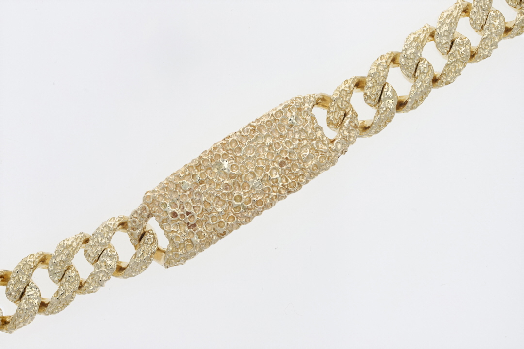 17.2mm Nugget Style Curb Link Chain 9" ID Bracelet 14k Yellow Gold 74. ...