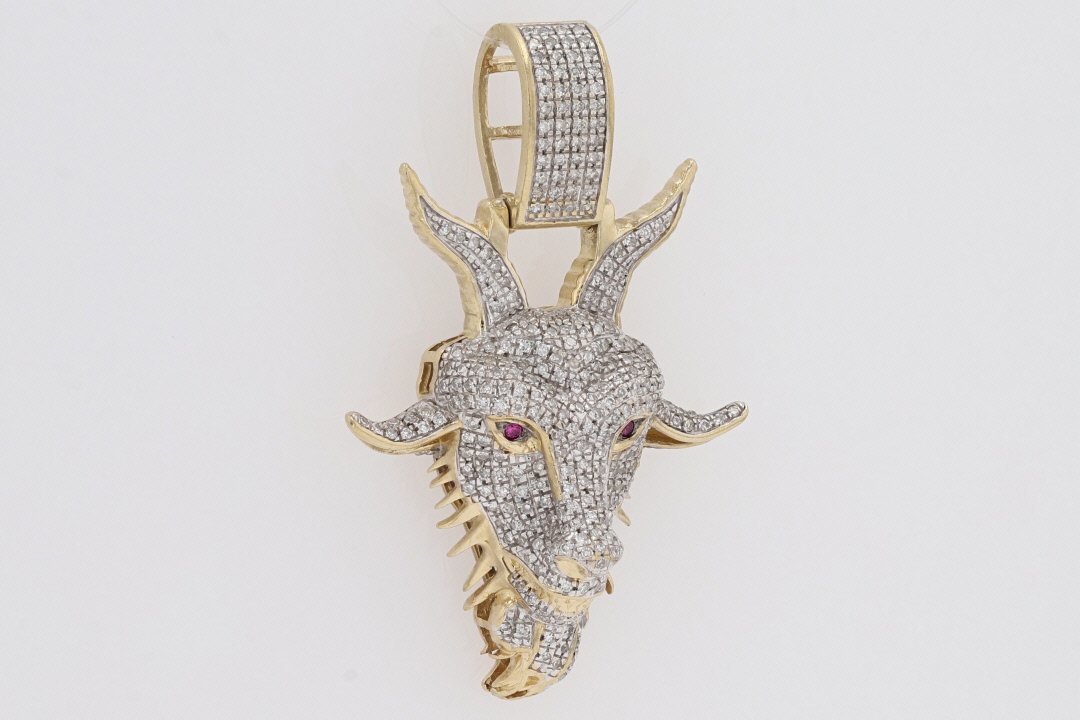 .56ctw Round Cut Diamond & Ruby Goat Head Pendant without Chain 10k ...