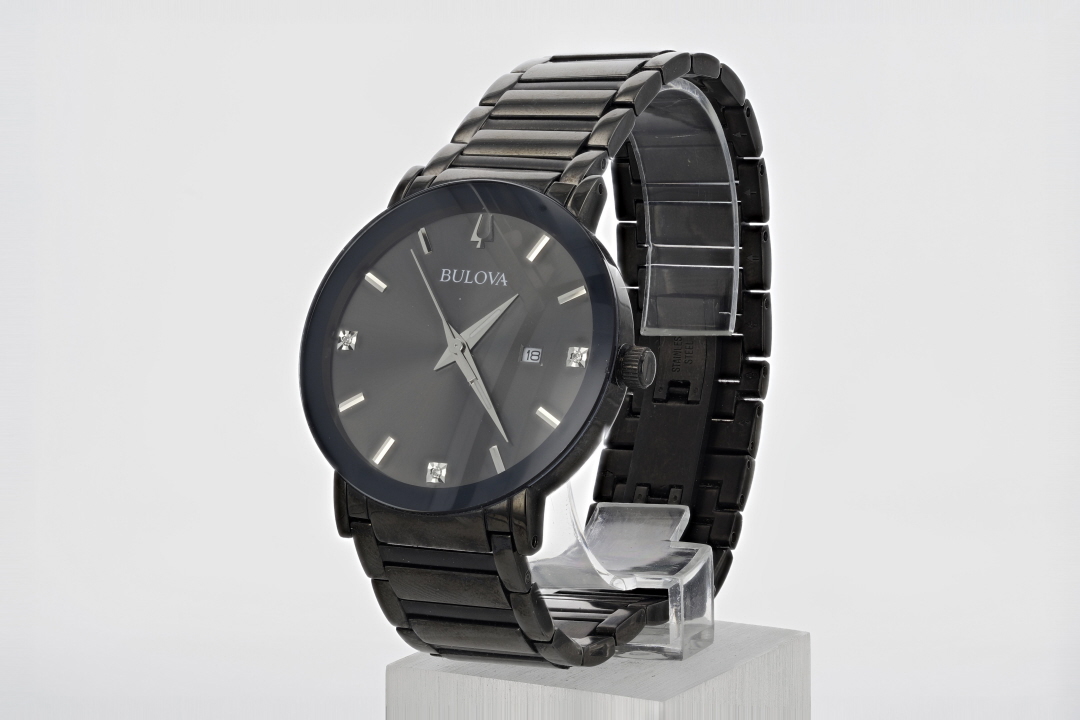 Bulova Futuro Modern Diamond Accent Black Dial Stainless Steel Men's ...