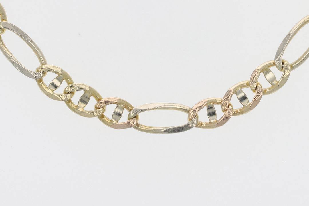 3.3mm Figarucci Link Chain 18.75" Necklace 14k Mulit-Tone Gold Italy 6. ...