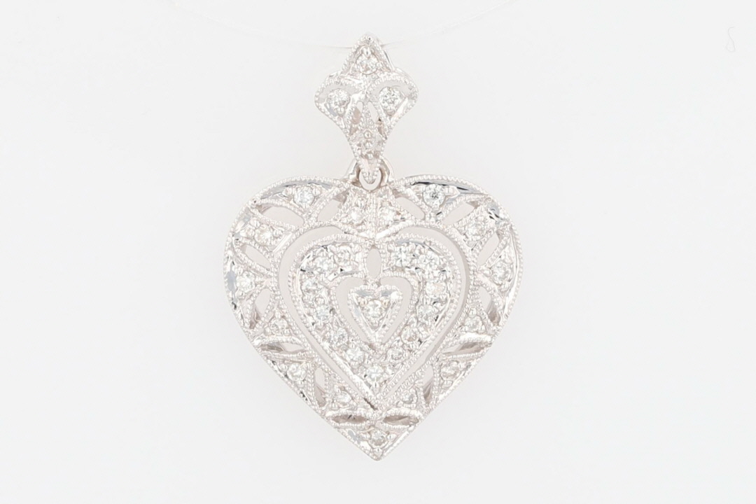 .17ctw Round Cut Diamond Filigree Heart Pendant without Chain 18k White ...
