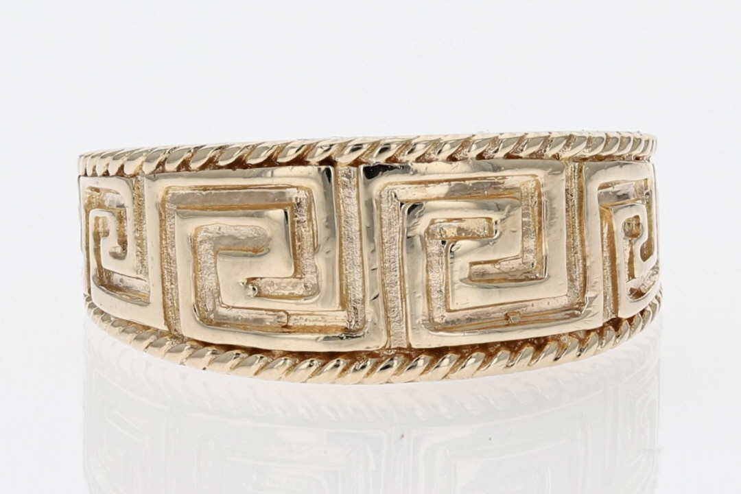 8.7mm Greek Key Pattern Band Ring 10k Yellow Gold 4.32 Grams Size 7