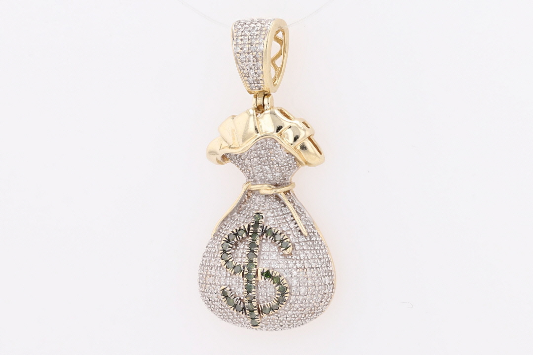 .77ctw Round Diamond Money Bag Pendant without Chain 10k Yellow Gold 4. ...