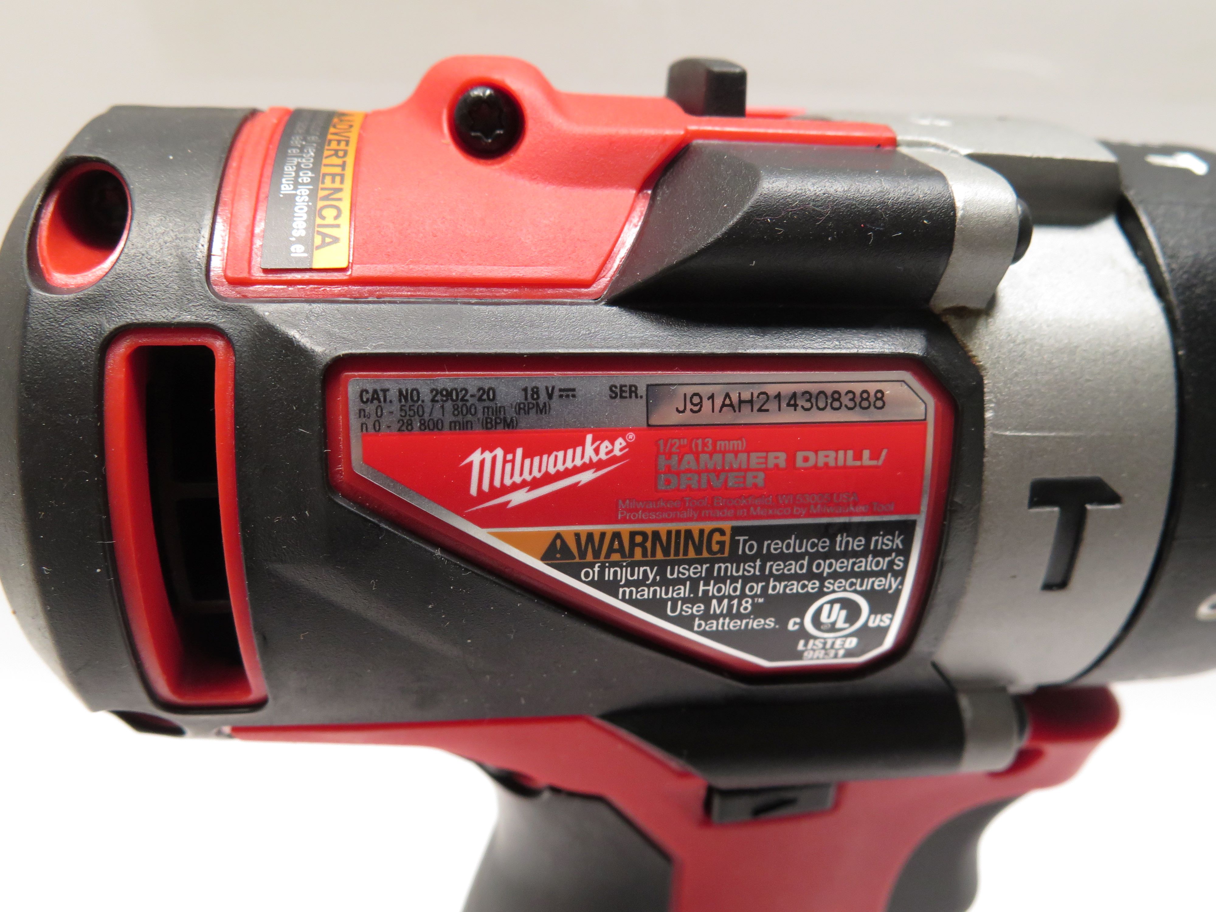 Milwaukee 2902-20 M18 18V Lithium-Ion Brushless 1/2" Compact Hammer ...