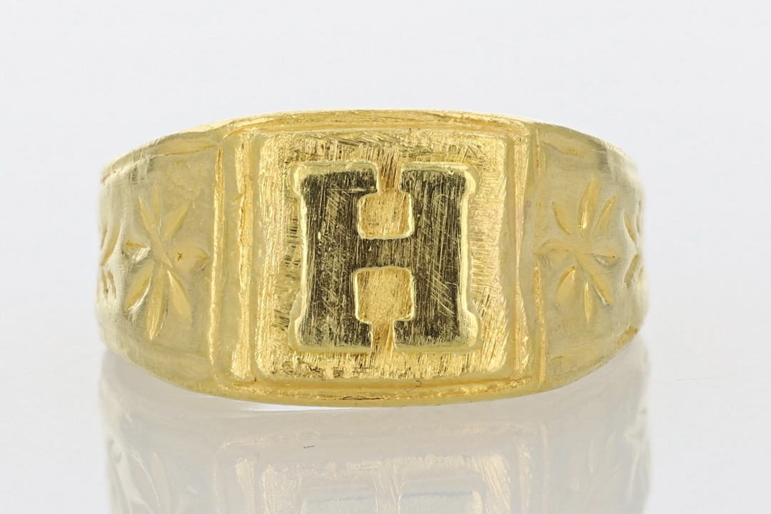 10.2mm Letter "H" Signet Statement Ring 24k Yellow Gold 7.15 Grams Size ...