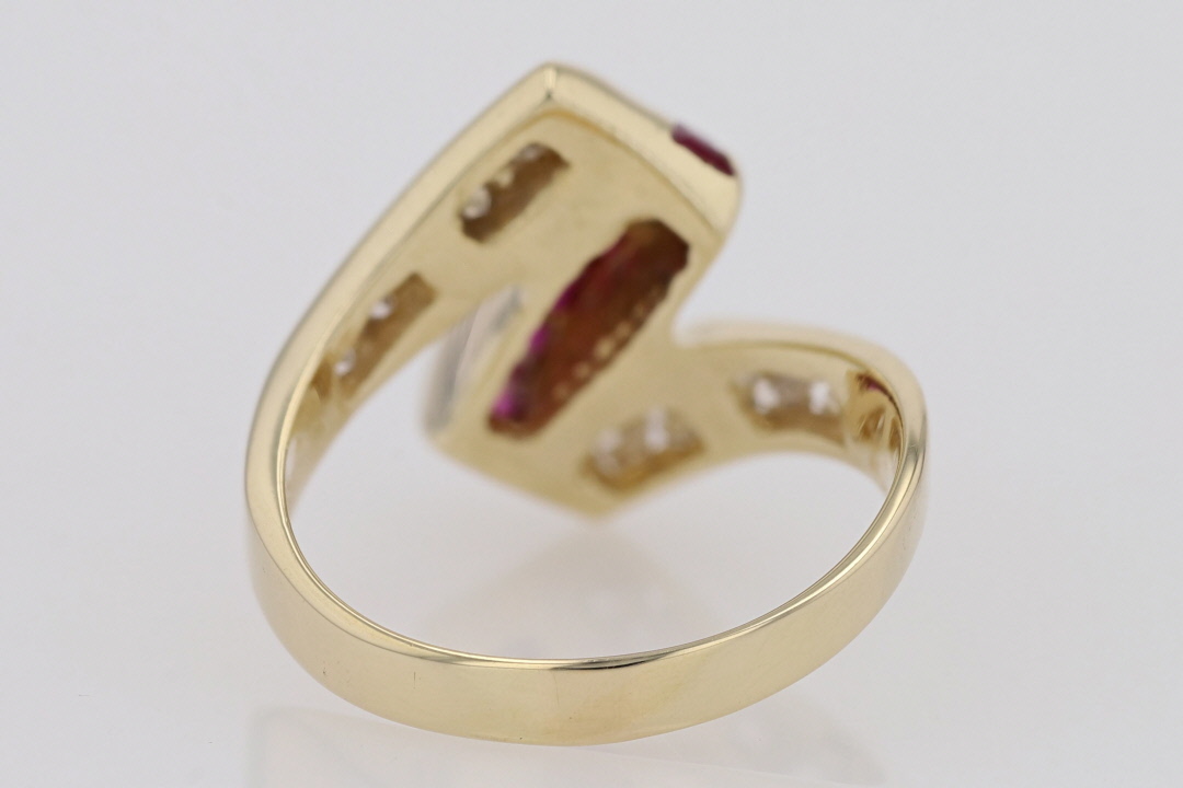 1.31ctw Square Step Cut Ruby and Diamond Statement Ring 14k Yellow Gold ...