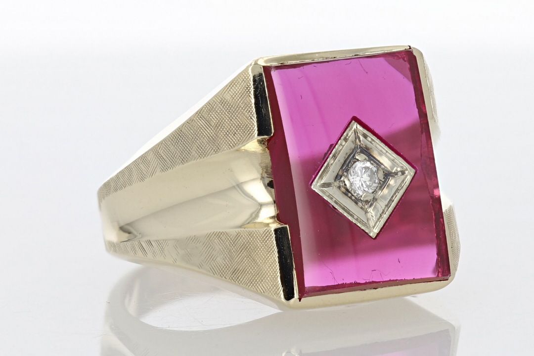 Lab-Created Rectangle Ruby and Diamond Accent Ring 10k Yellow Gold Size ...