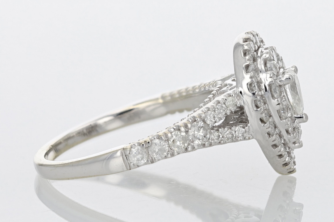 1.26ctw Pear Shaped Diamond Halo Engagement Ring 14k White Gold Size 7