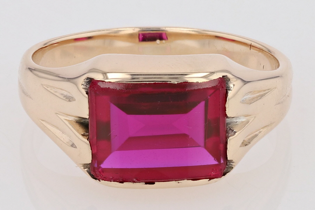 9.6mm Lab-Created Cushion Cut Ruby Signet Statement Ring 10k Yellow ...