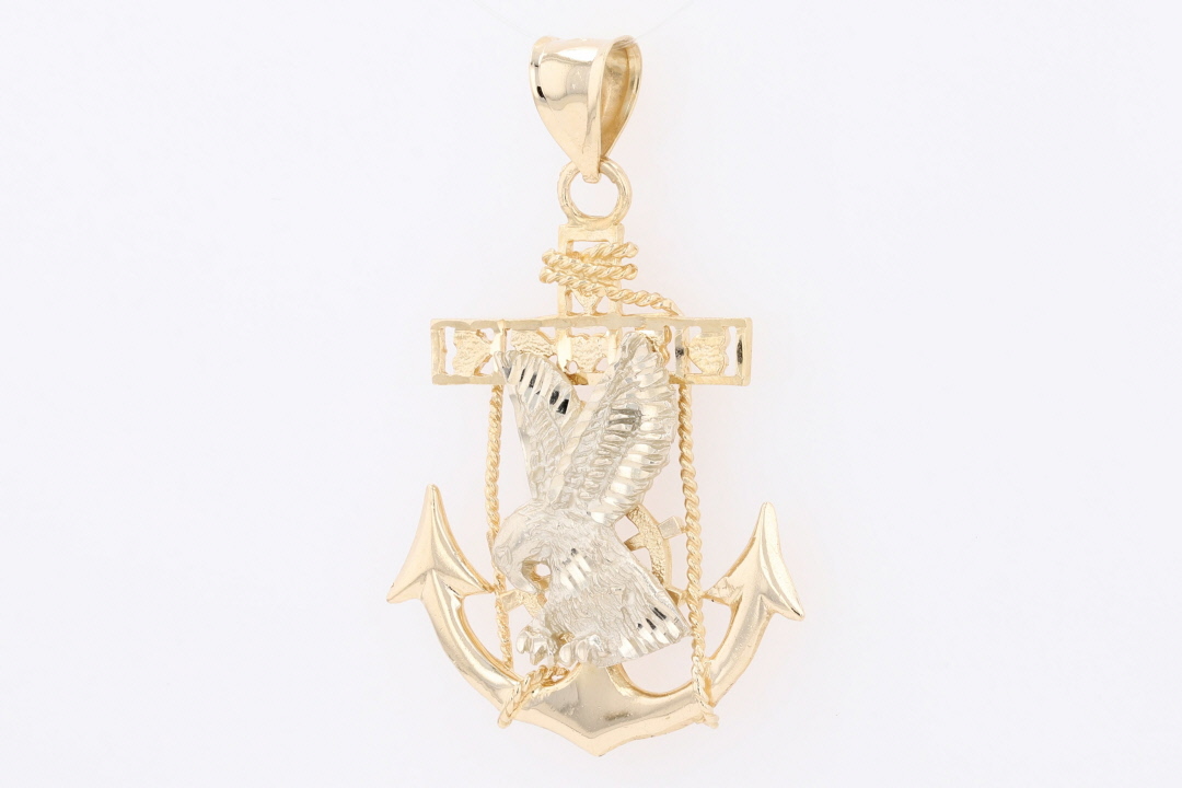 54mm Diamond Cut Anchor & Eagle Pendant no Chain 14k Multi-Tone Gold 10 ...