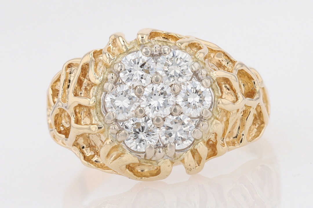 1.75ctw Diamond Cluster Nugget Statement Ring 14k Multi-Tone Gold Size ...