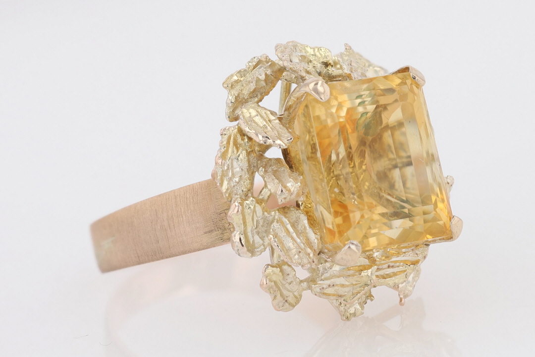 6.58ct Emerald Cut Citrine Solitaire Statement Ring 14k Yellow Gold Size 8