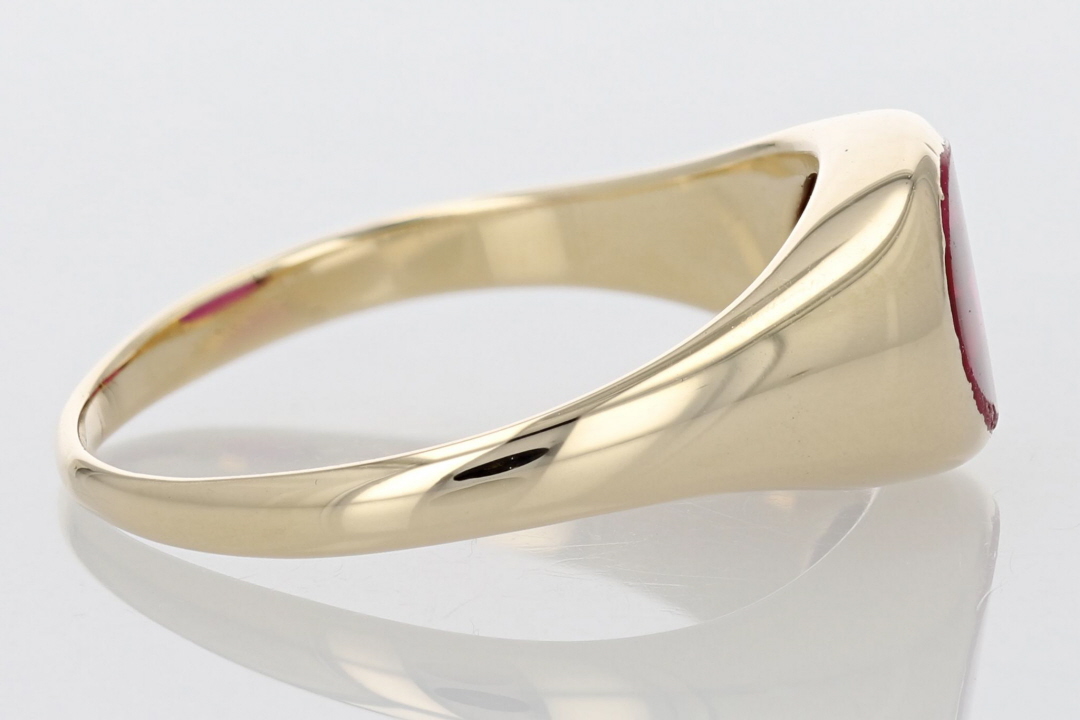 Lab-Created Buff-Top Oval Ruby Solitaire Statement Ring 10k Yellow Gold ...