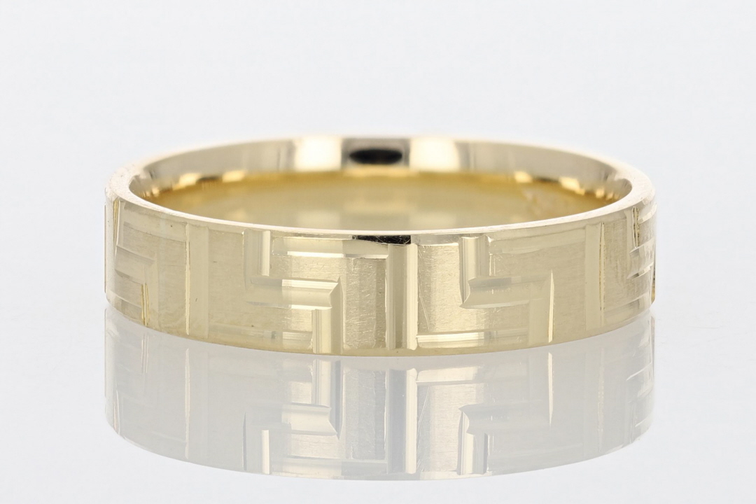 4.7mm Brushed Greek Key Wedding Band Ring 18k Yellow Gold 5.28 Grams Size 9
