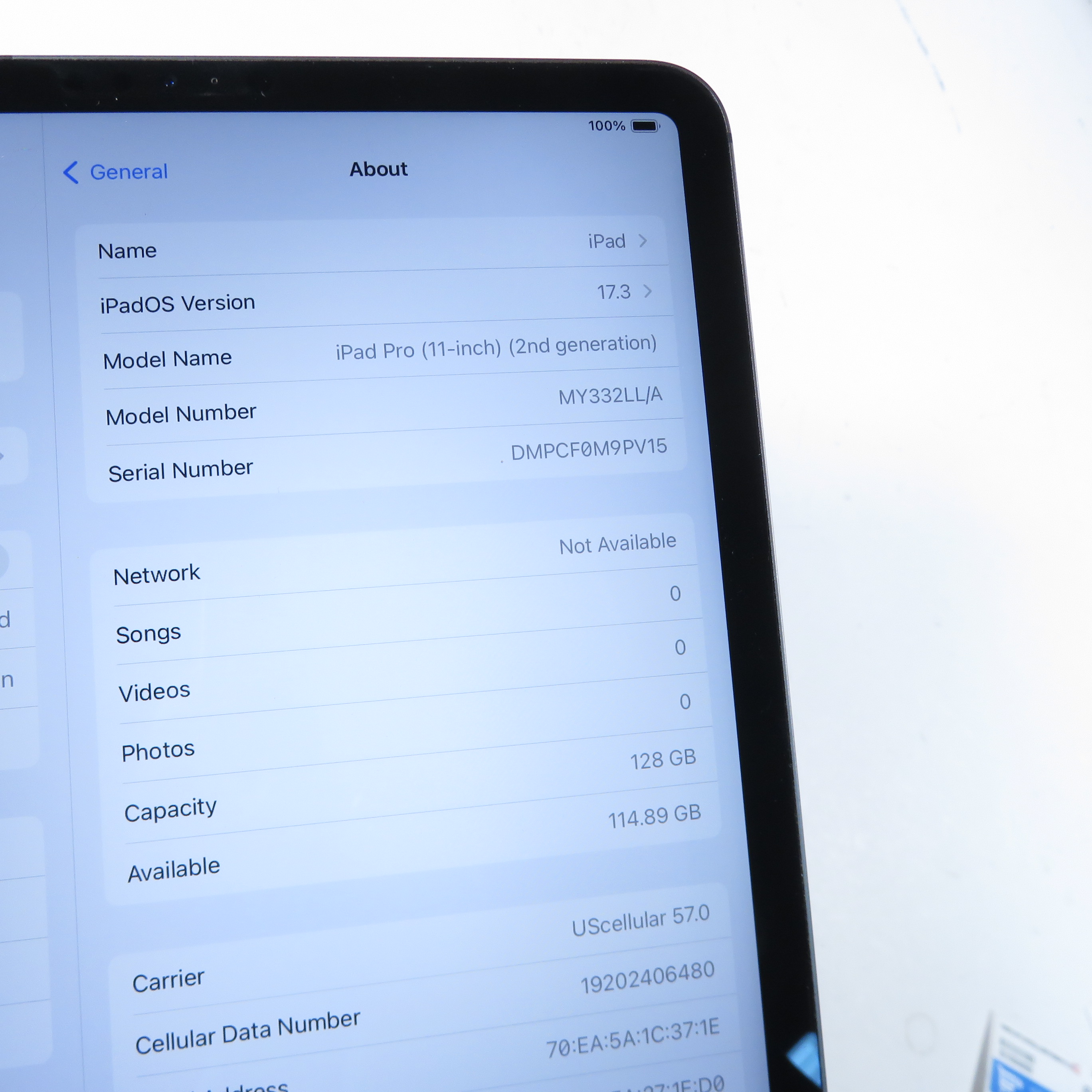 Apple iPad Pro 2nd Gen MY332LL/A 11-Inch Wi-Fi + Cellular 128GB Storage ...