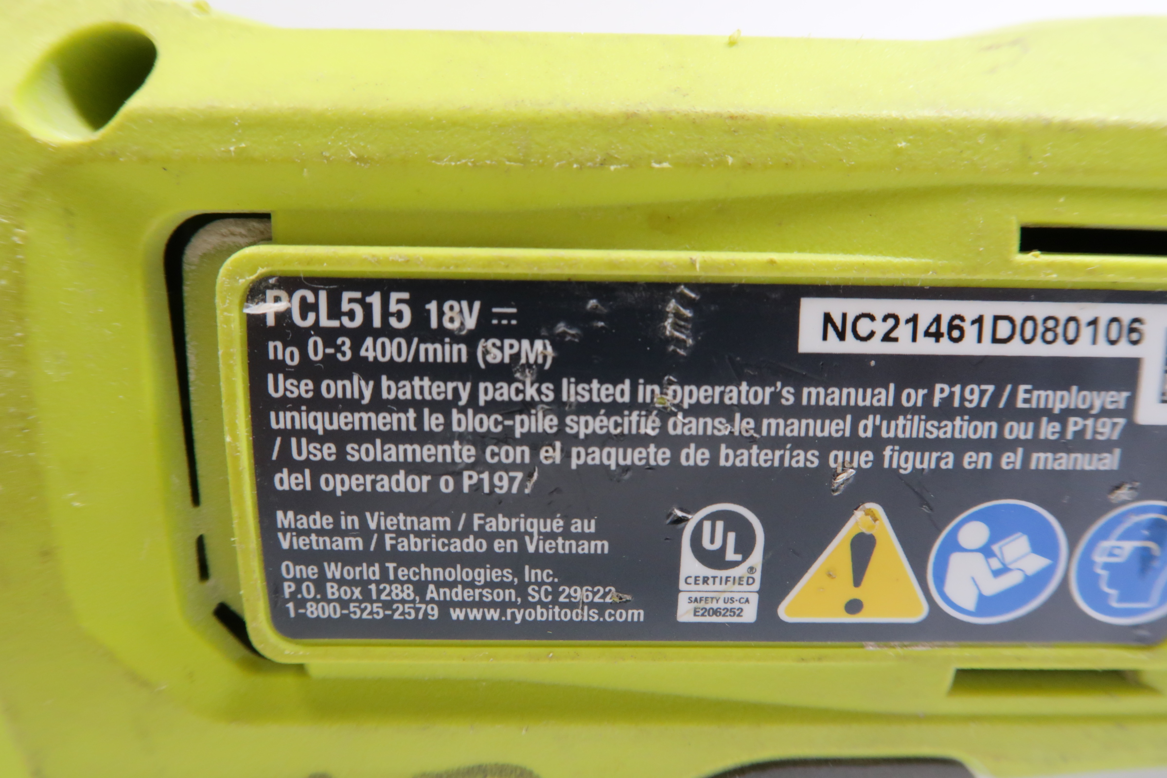 Ryobi PCL515 ONE+ 18-Volt Lithium-Ion Cordless Reciprocating Saw