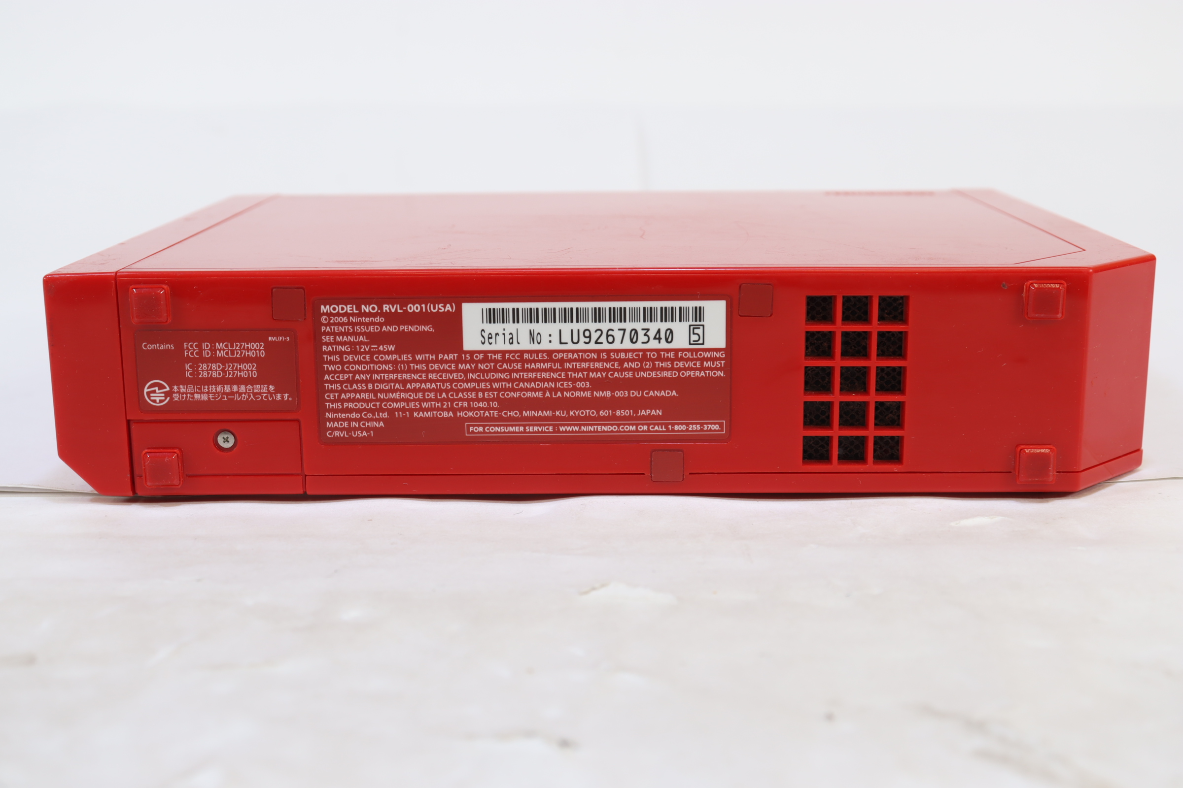 Nintendo Wii RVL-001 512MB Red Body Home Video Gaming Console - 0340