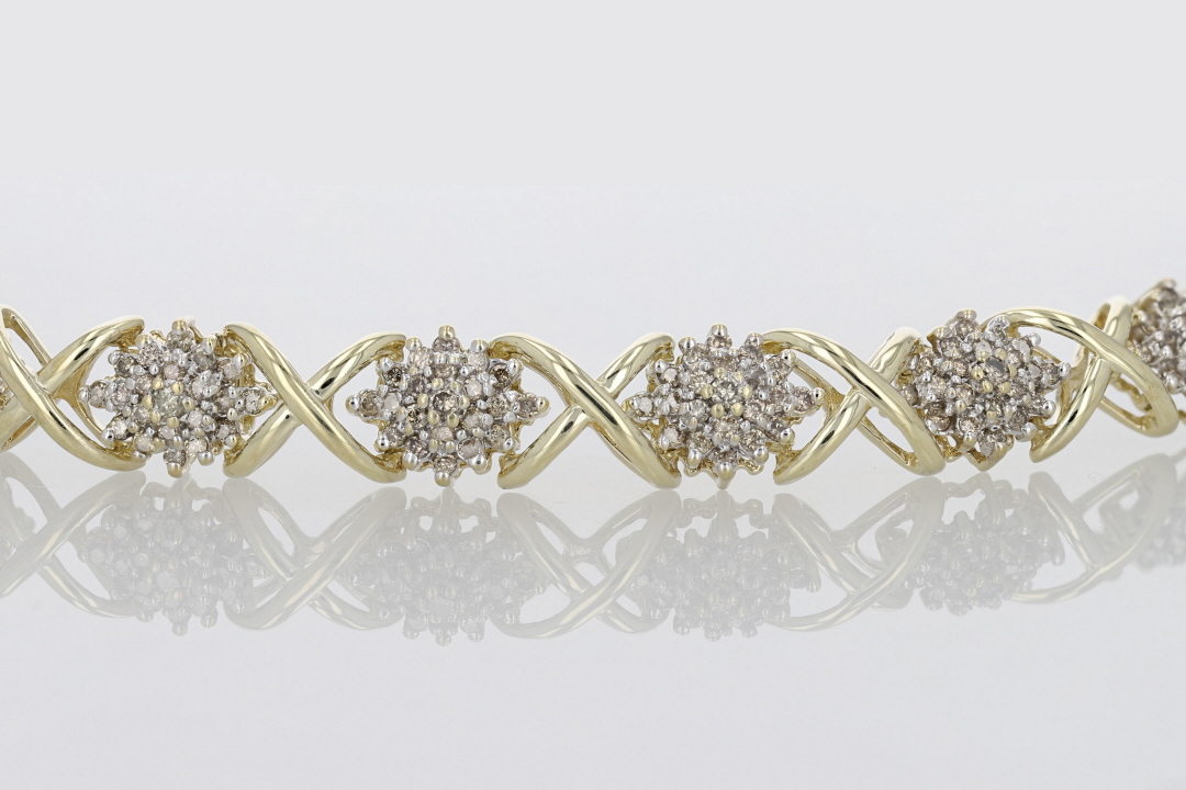2.52ctw Round Cut Diamond Cluster Fancy Link Chain 7.5" Bracelet 10k ...