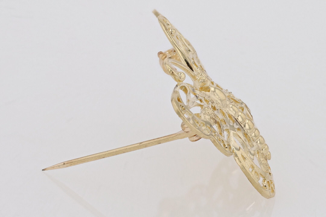 22mm Diamond Cut Butterfly Shaped Statement Pin 14k Yellow Gold 2.95 Grams