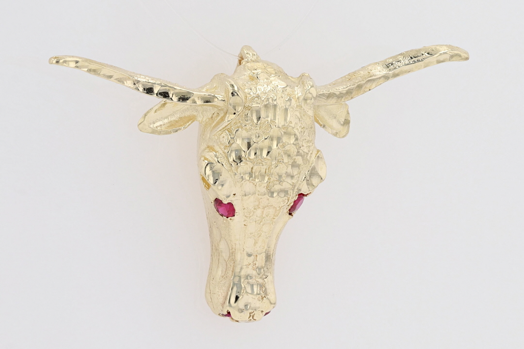 .18ctw Lab-Created Round Ruby Bull Pendant No Chain 10k Yellow Gold 7. ...